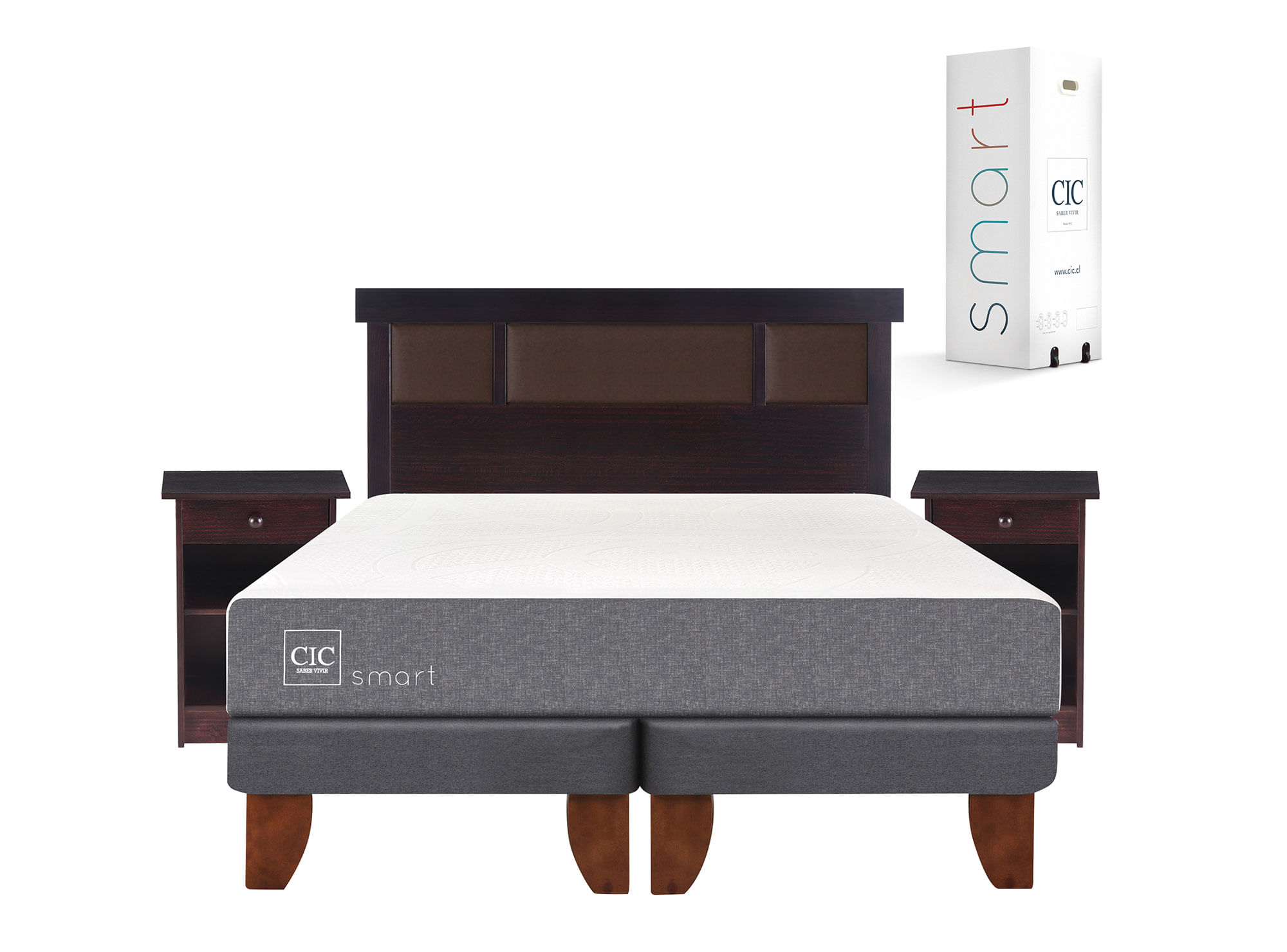 Cama europea 2 plazas Smart base dividida + set New Dublin chocolate ...