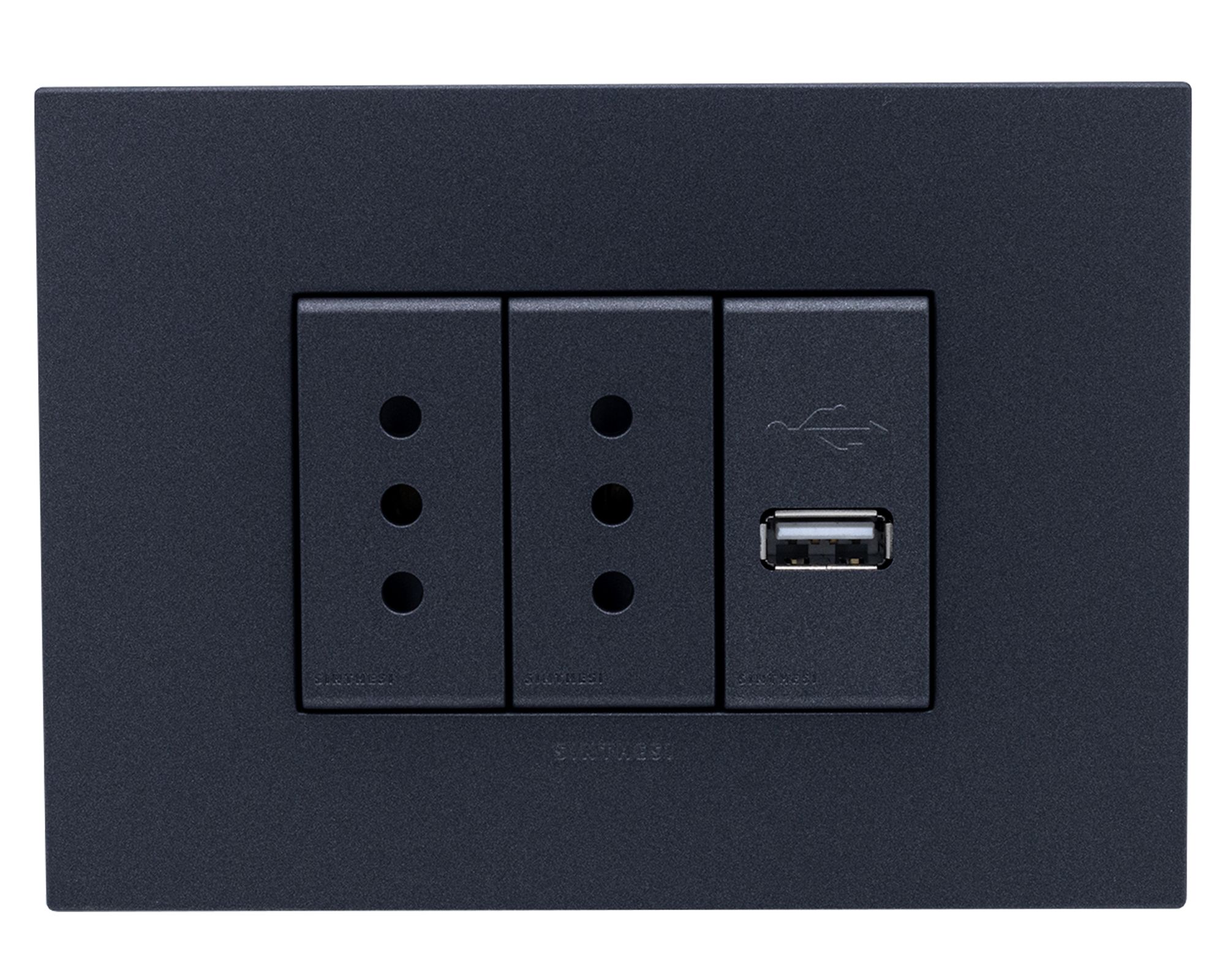 Placa armada toma corriente doble 10A + USB 1A S44 carbón | Easy.cl