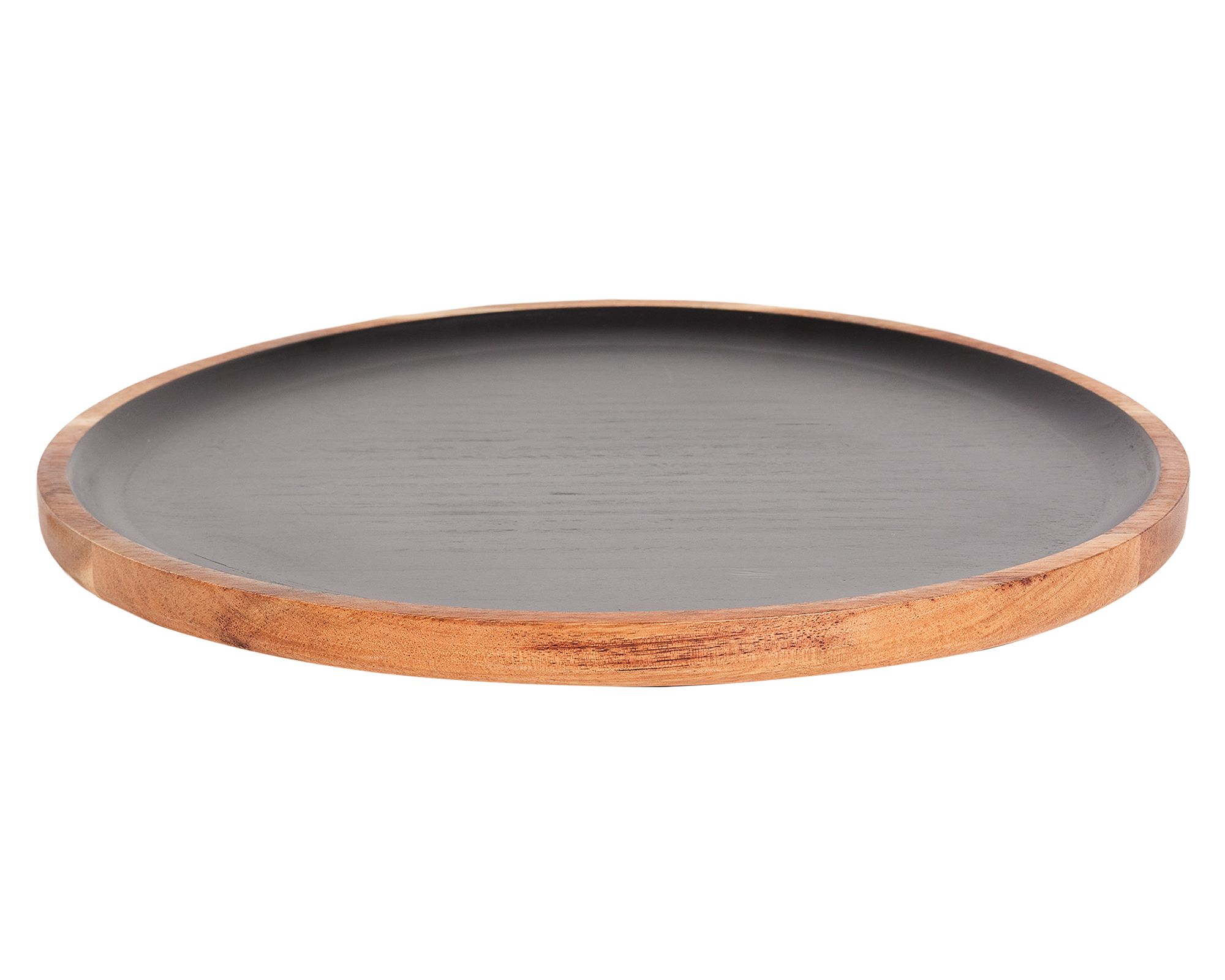 Plato para servir 35 cm Liso negro/madera | Easy.cl