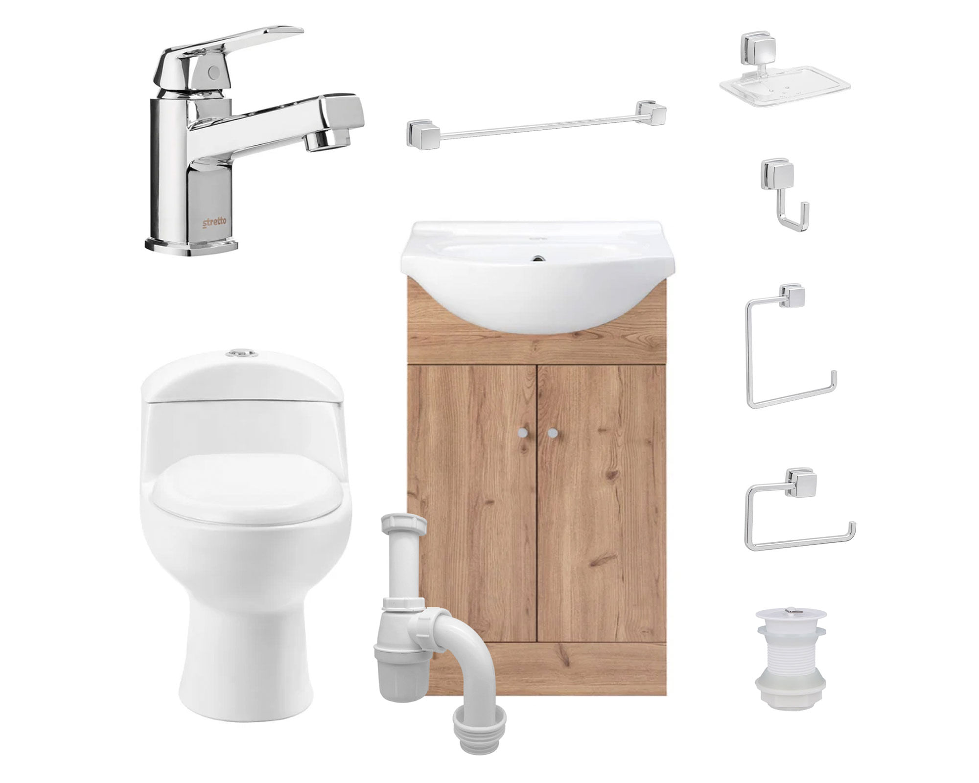 Pack baño Marie 60 rústico + cubierta + WC + grifería + accesorios ...
