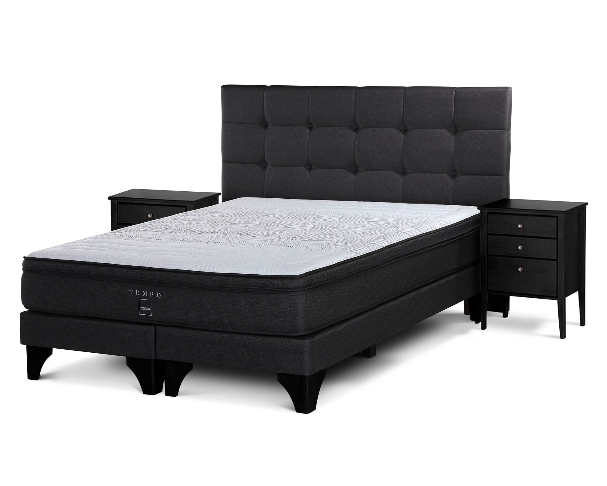 Box spring 2 plazas Tempo base dividida patas + set Issey grafito Rosen ...