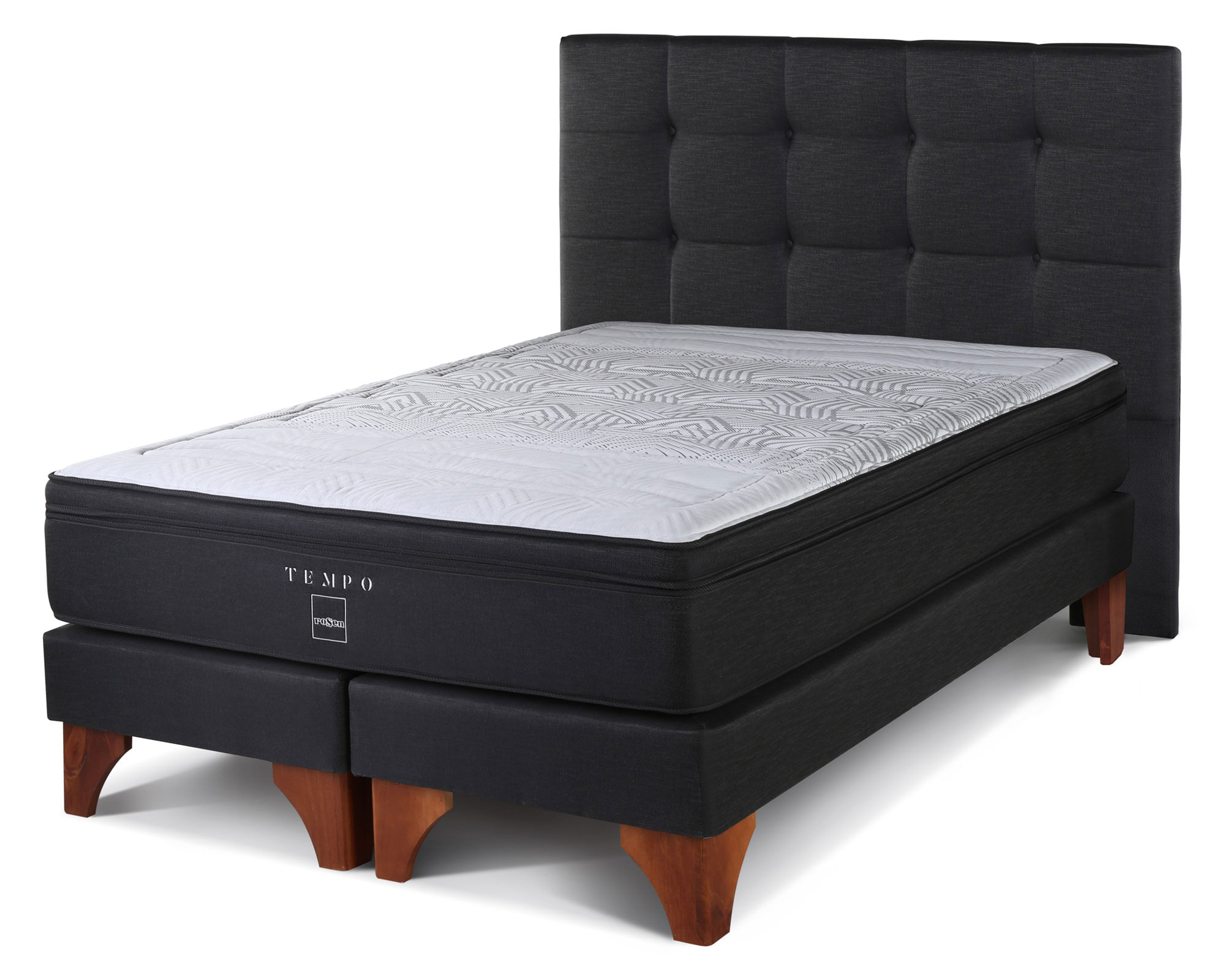 Box spring 2 plazas Tempo base dividida patas + respaldo Issey grafito ...