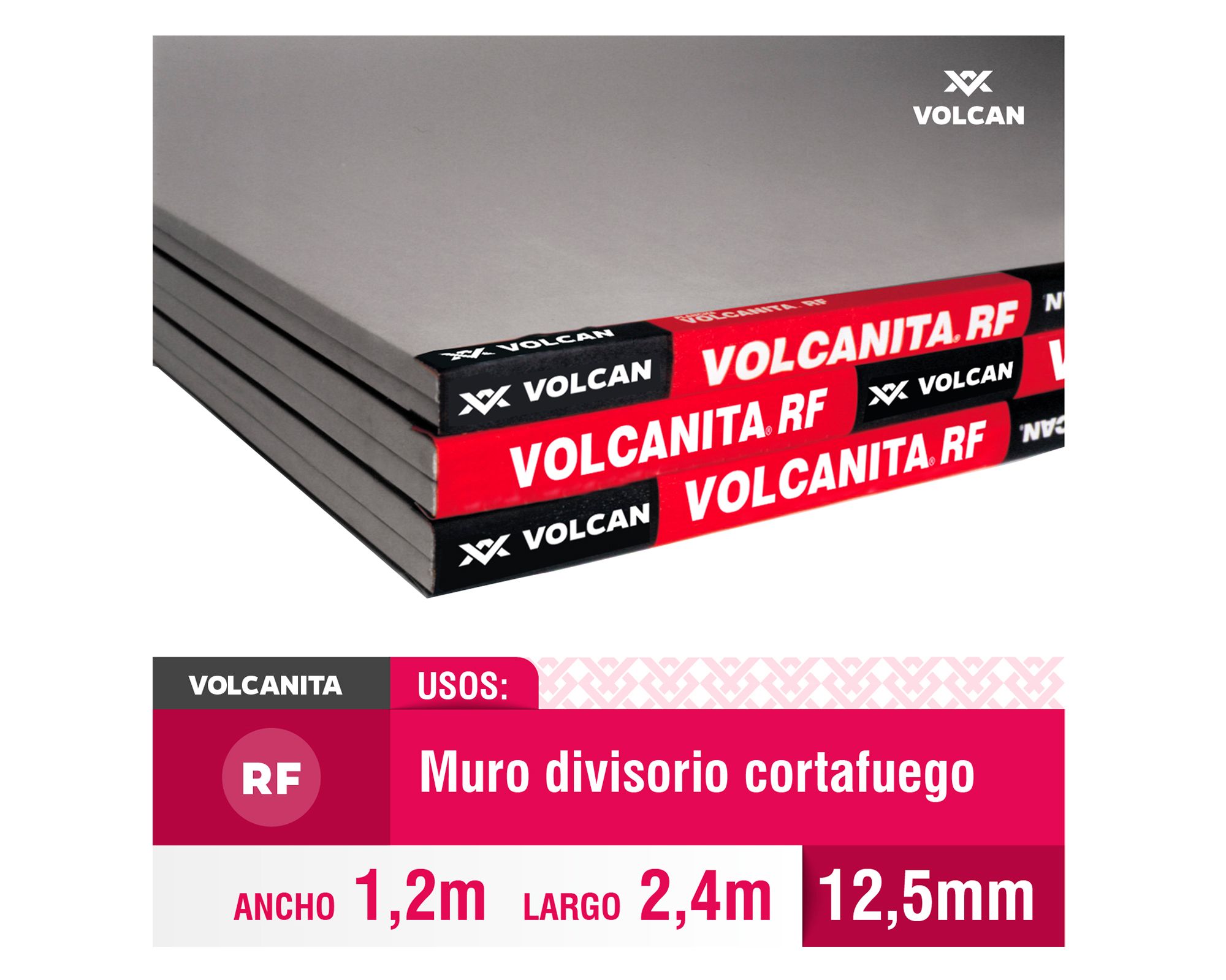Plancha yeso cartón 12,5x1200x2400 mm RF BR rojo Volcán | Easy.cl