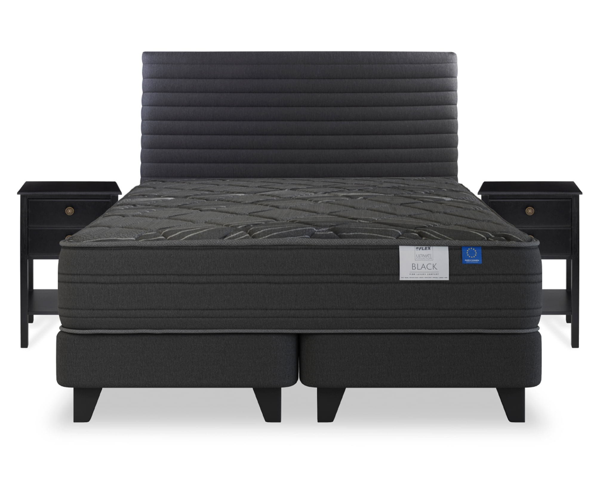 Cama europea 2 plazas Black + Respaldo Modern + Velador Rover Flex ...