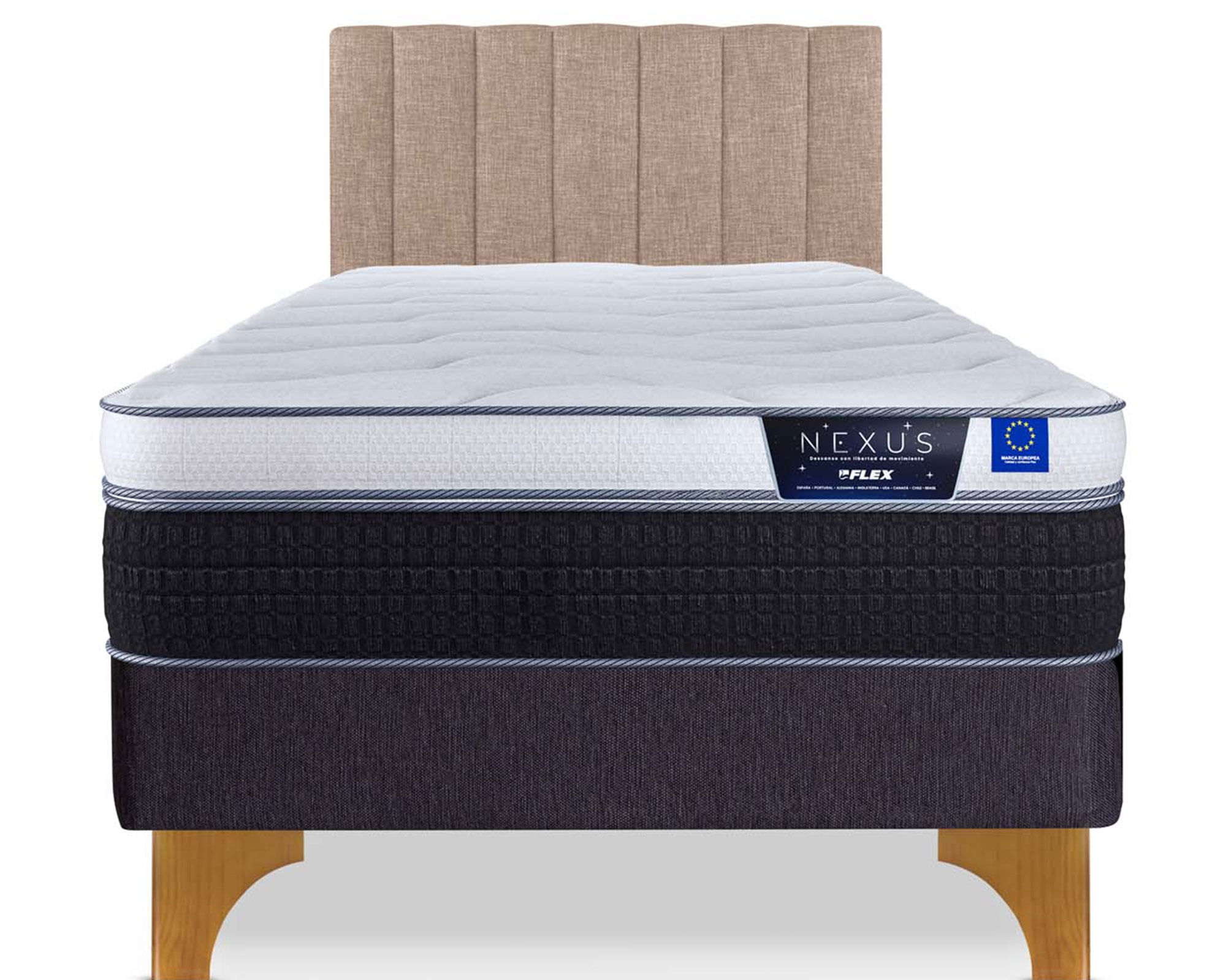 Cama europea 1.5 plazas Nexus base dividida + respaldo Tubular beige ...