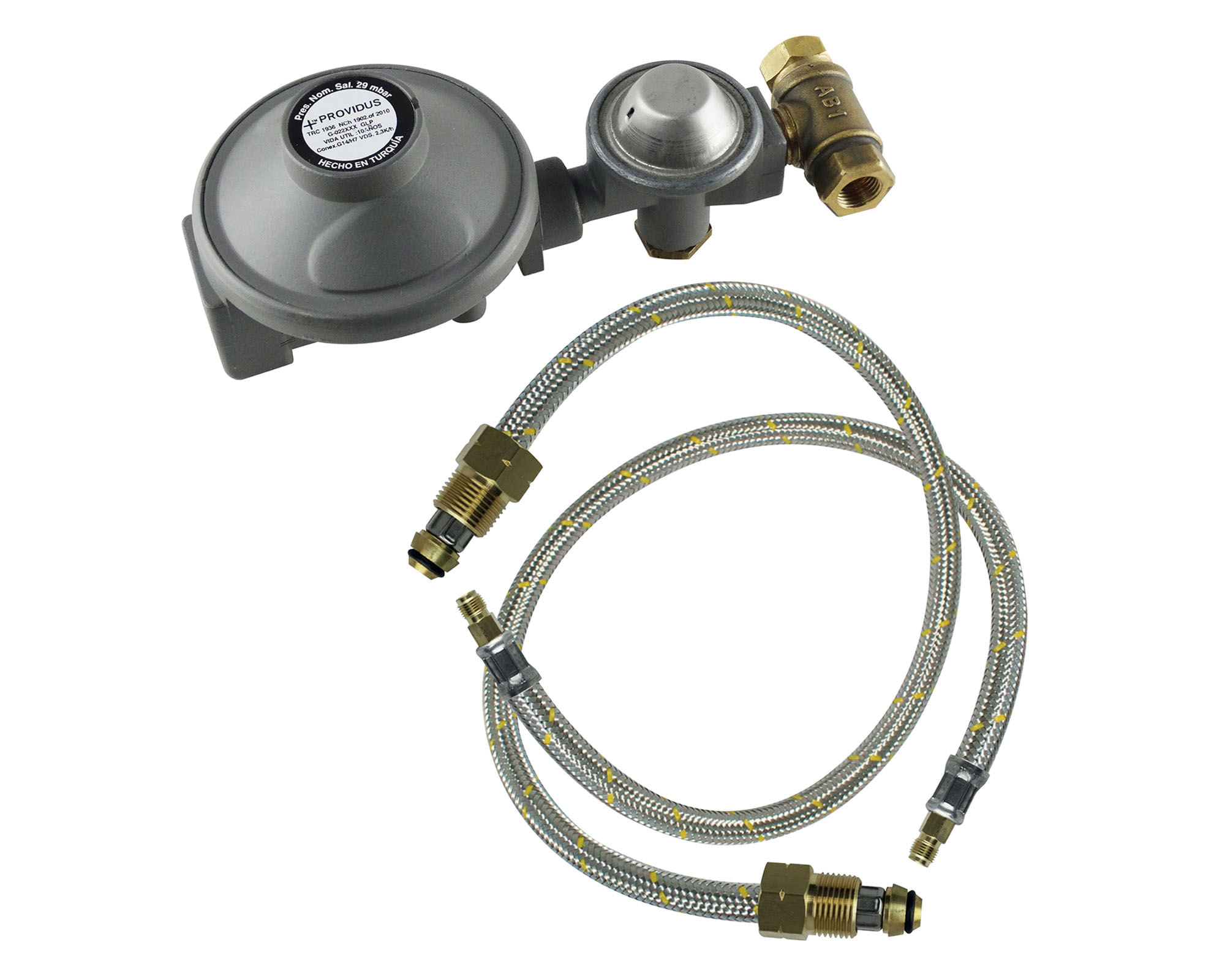 Regulador de gas 45 kg TRC-1936 gris + 2 flexibles | Easy.cl