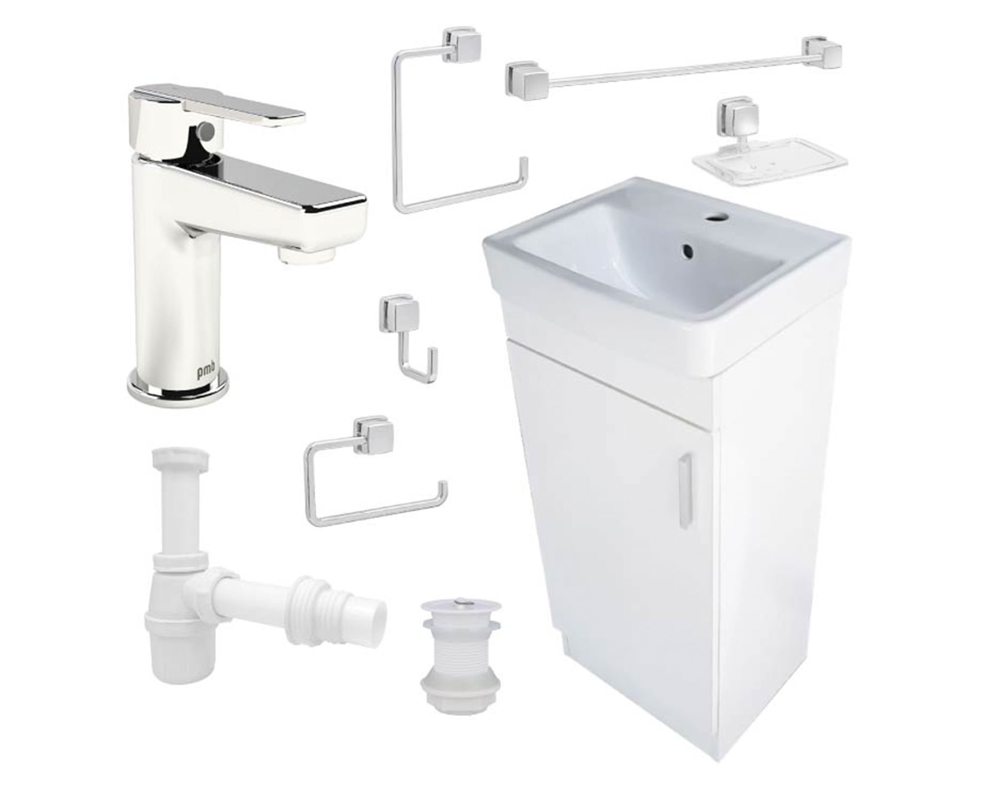 Pack baño mueble Claire blanco + grifería + accesorios + sifón ...